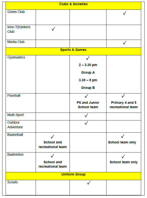 Co Curriculum Activities (CCA)